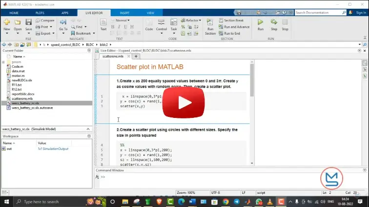 Scatter plot in matlab with example code
